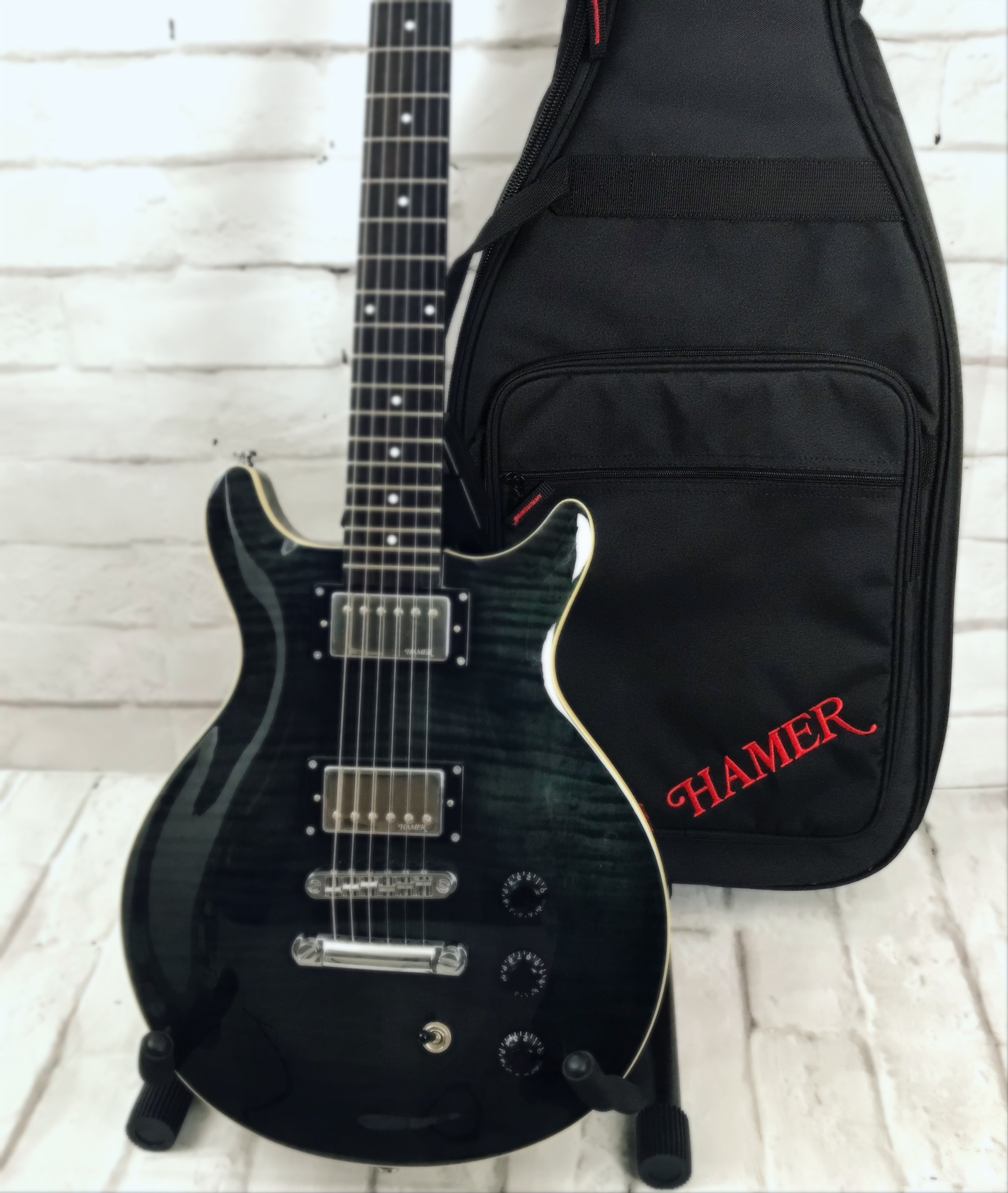 Hamer Archtop Electric Guitar SATF-TBK, Transparent Black/Maple Veneer